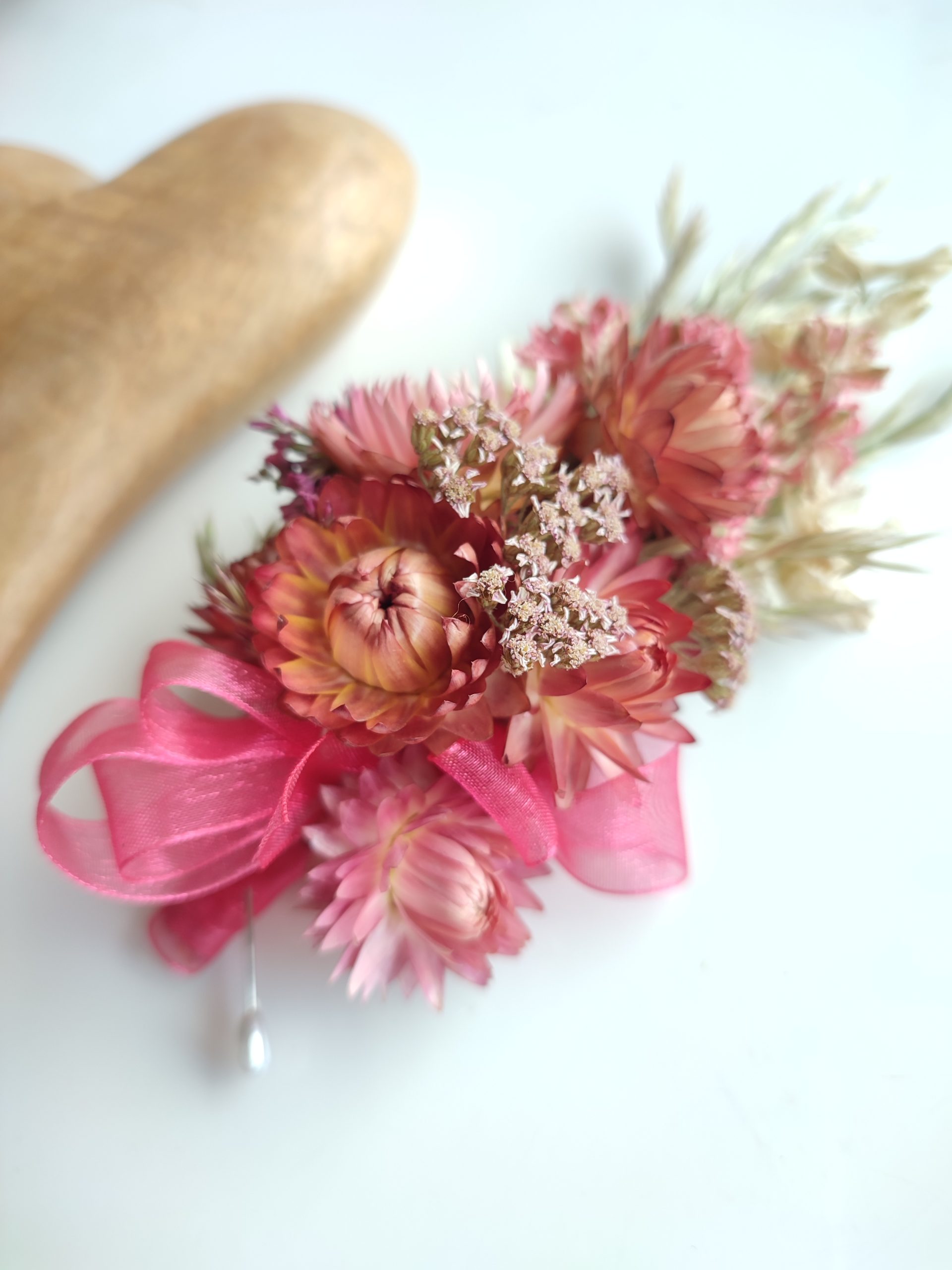 Bespoke Dried Flower Mother-of-the-Bride Corsages – Iris & Teasel